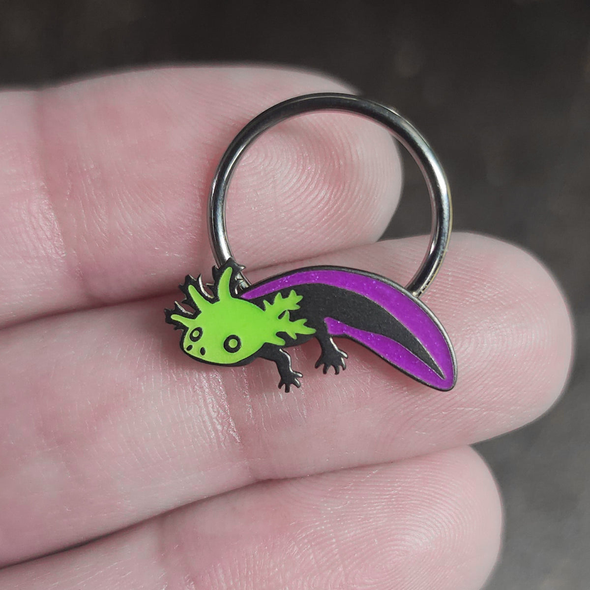 Glow in the Dark Green & Purple Axolotl Septum + Daith Ring – Metal Lotus