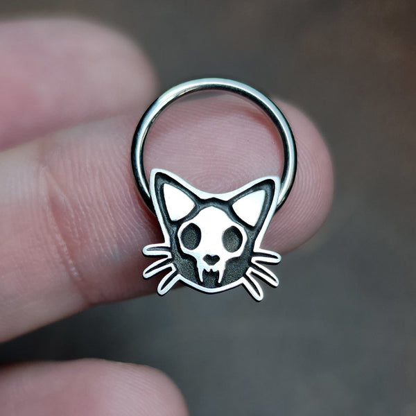 Skull Cat Septum + Daith Ring - Metal Lotus