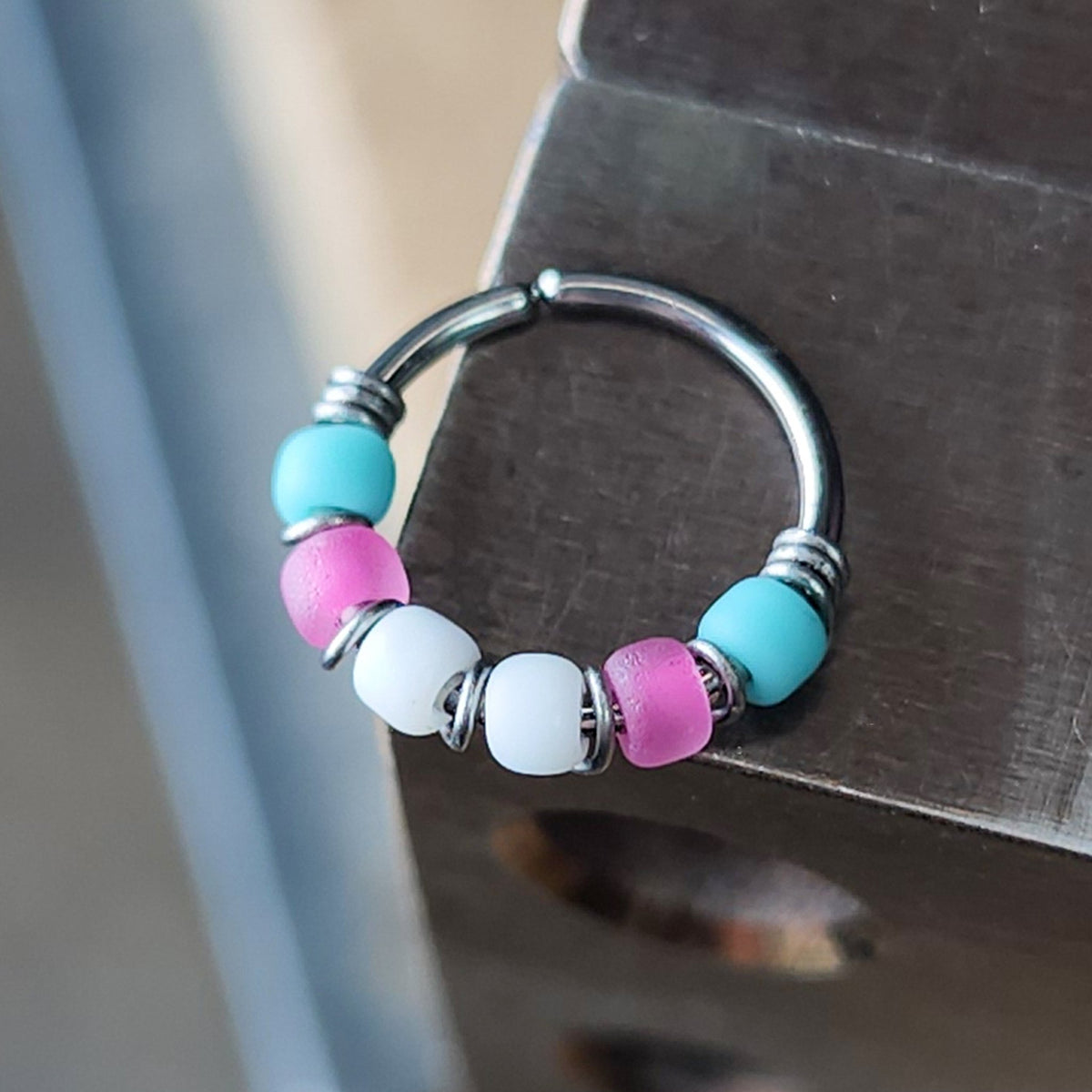 Transgender Flag Beaded Nose Ring Hoop – Metal Lotus